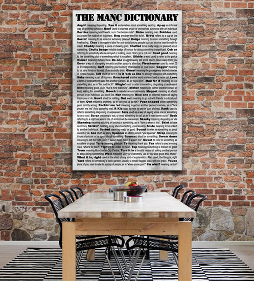 Manc Dictionary Greyscale Canvas Art – Uniquely Manchester