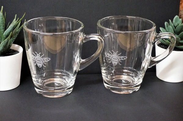 Glass Coffee/Tea Mug - Engraved Bee – Uniquely Manchester