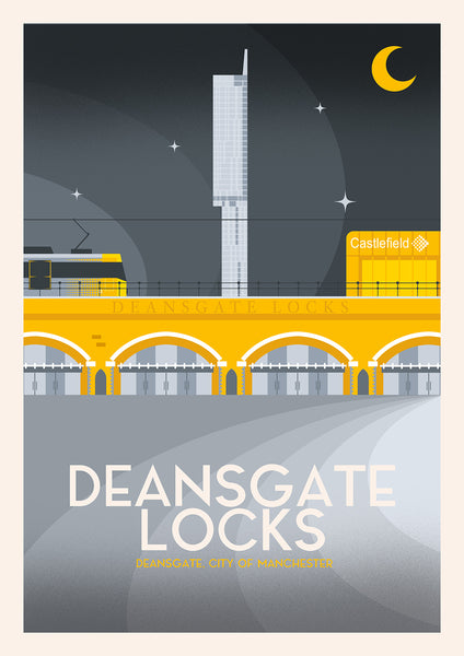 Illustrated Deansgate Locks Print – Uniquely Manchester